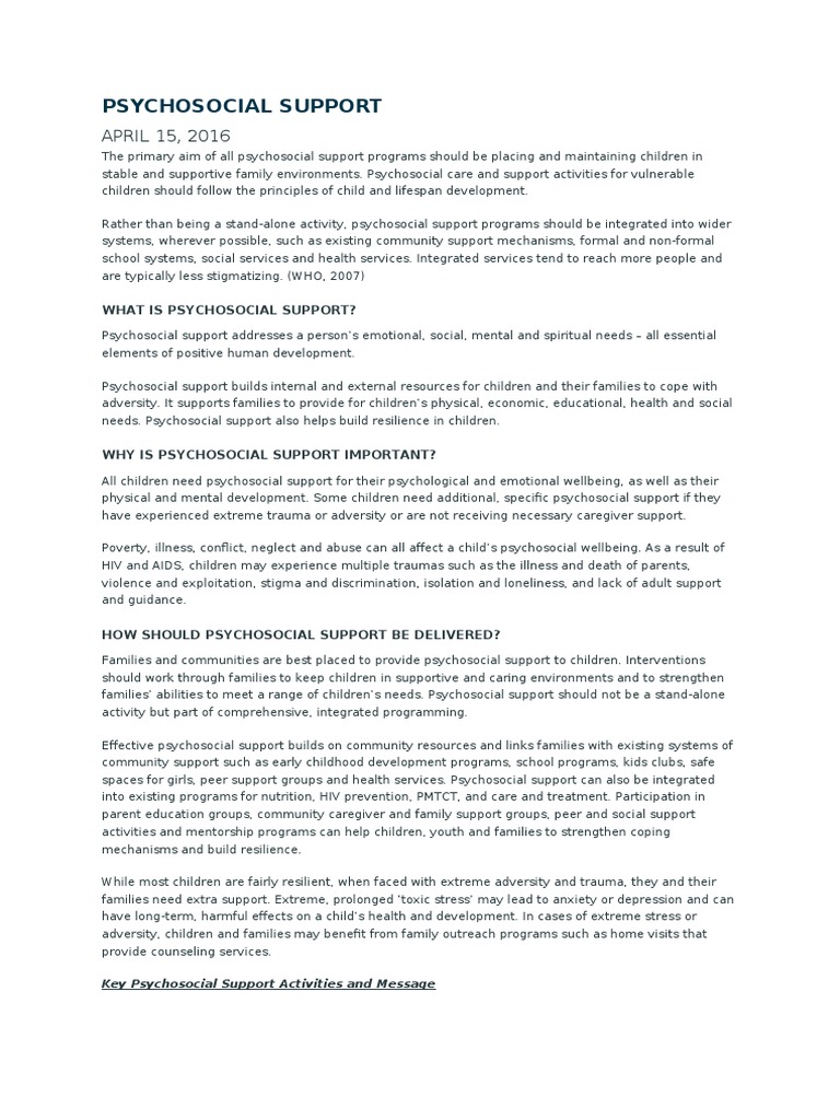 Psychosocial Support: APRIL 15, 2016 | Psychosocial | Psychological ...