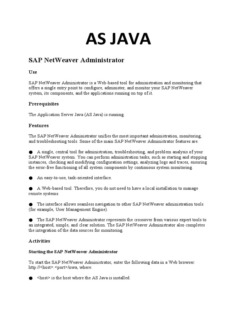 As Java: Sap Netweaver Administrator | PDF | Java (Programming Language ...