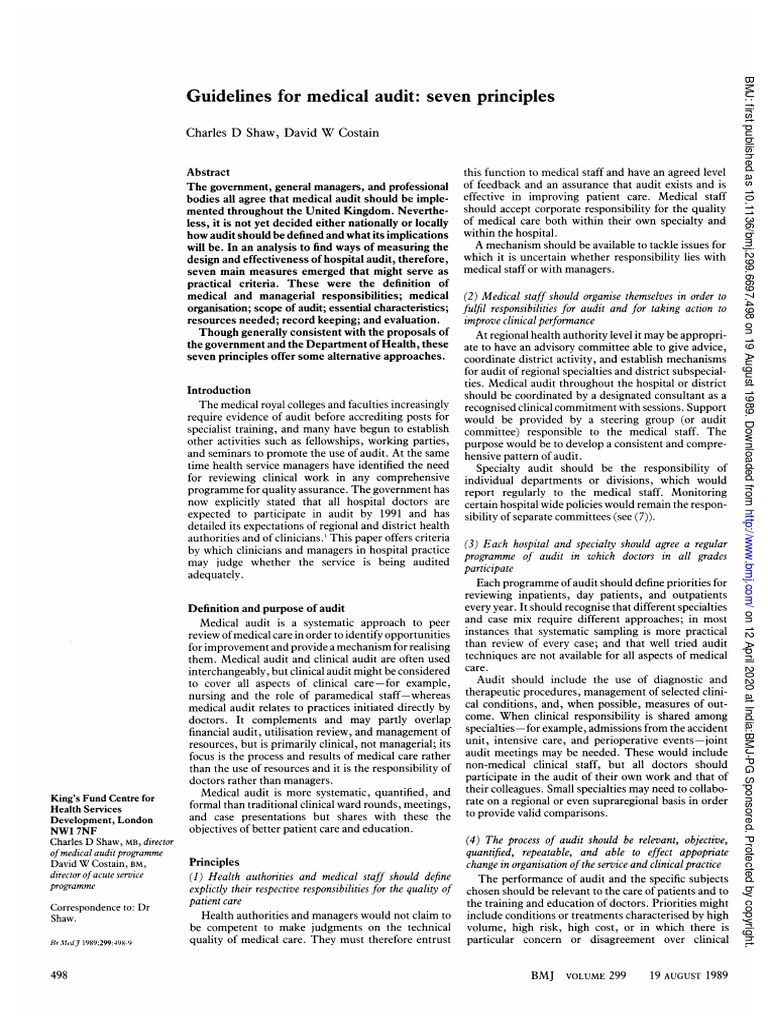 Guidelines For Medical Audit: Principles: Judge Participate | PDF ...