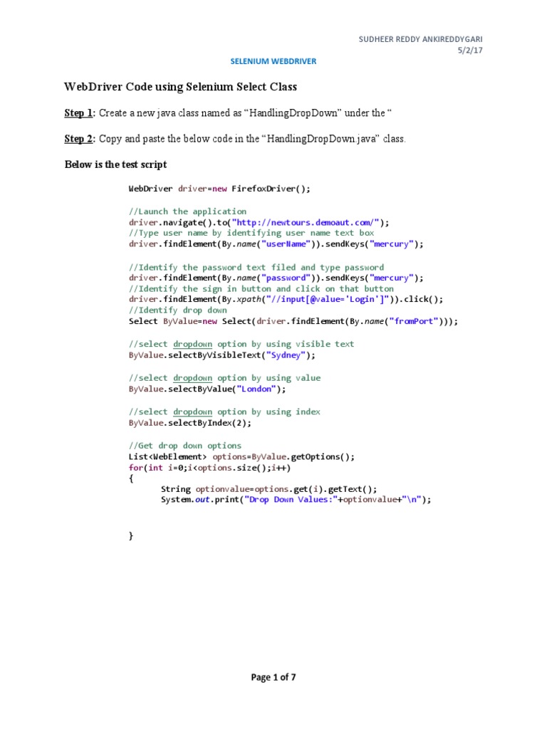 Webdriver Code Using Selenium Select Class Pdf 9747