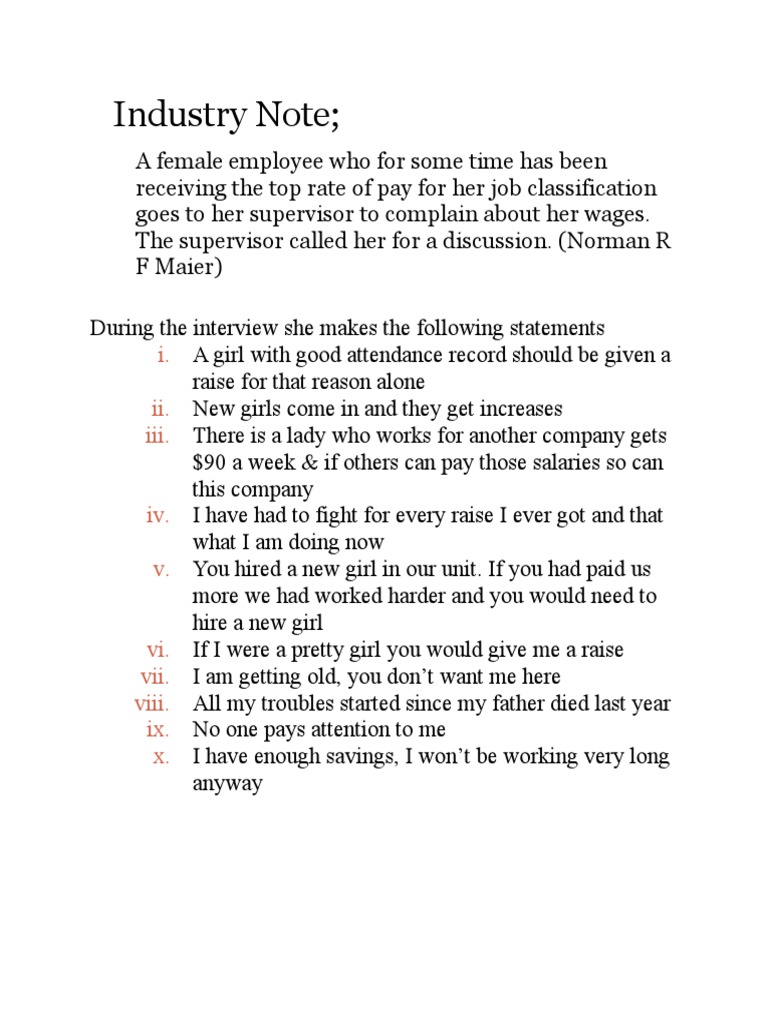 A supervisor addresses an employee's concerns over wages by listening ...