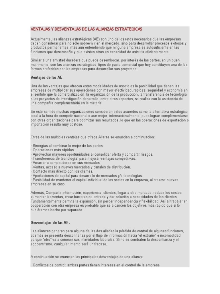Ventajas y Desventajas de Las Alianzas Estrategicas | PDF | Comercio ...