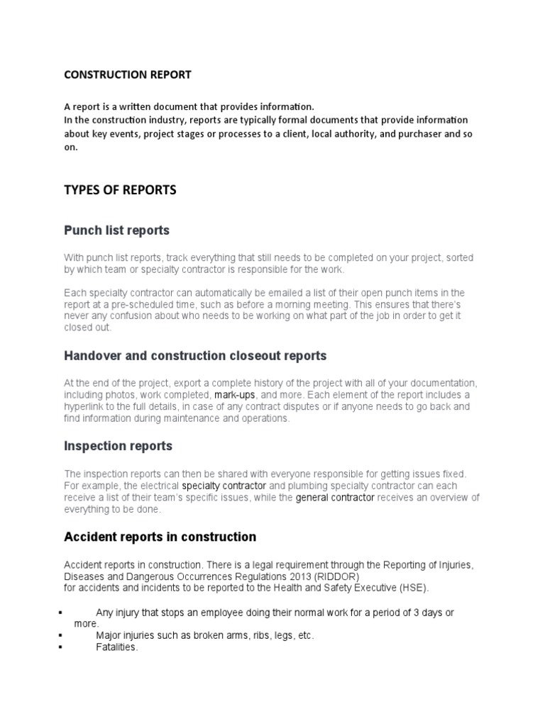 Types of Construction Reports Explained | PDF | Architect | Economies
