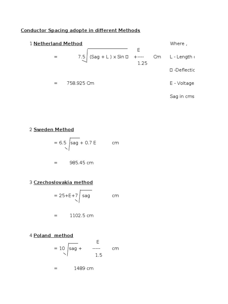 Conductor Spacing Adopte in Different Methods | PDF