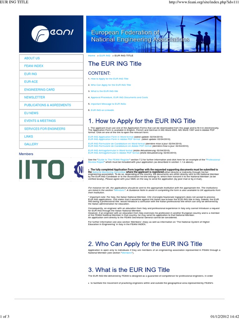 Eur Ing Title | PDF | Engineer | Professional Certification