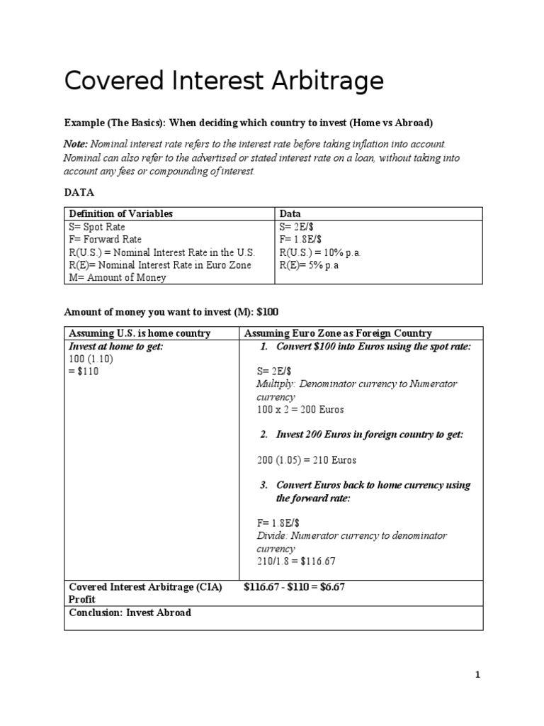 Covered Interest Arbitrage | PDF | Interest | Euro