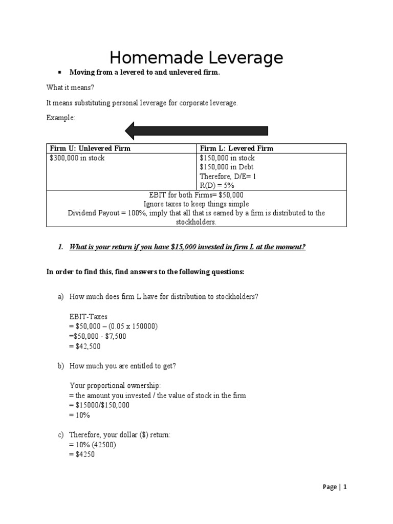 Homemade Leverage Explained | PDF | Stocks | Dividend