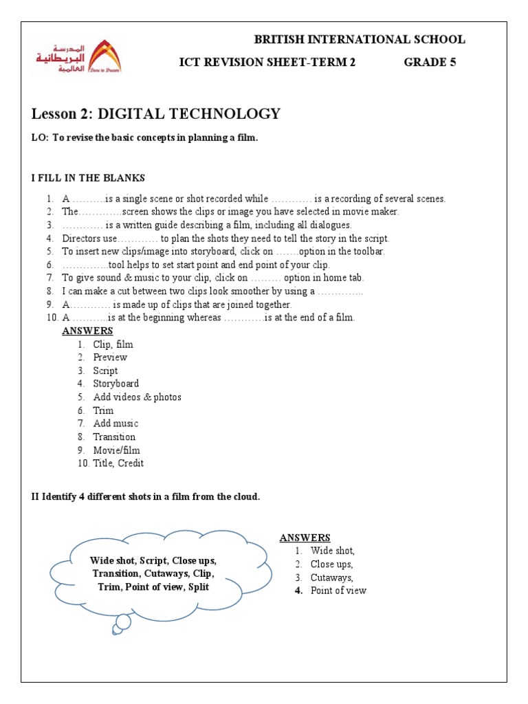Lesson 2: Digital Technology: Ict Revision Sheet-Term 2 | PDF ...