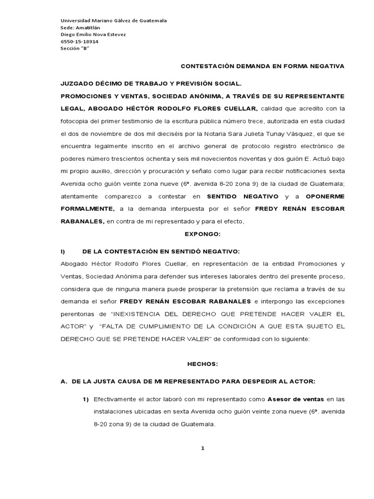 Contestación Demanda en Forma Negativa | PDF | Información del gobierno ...