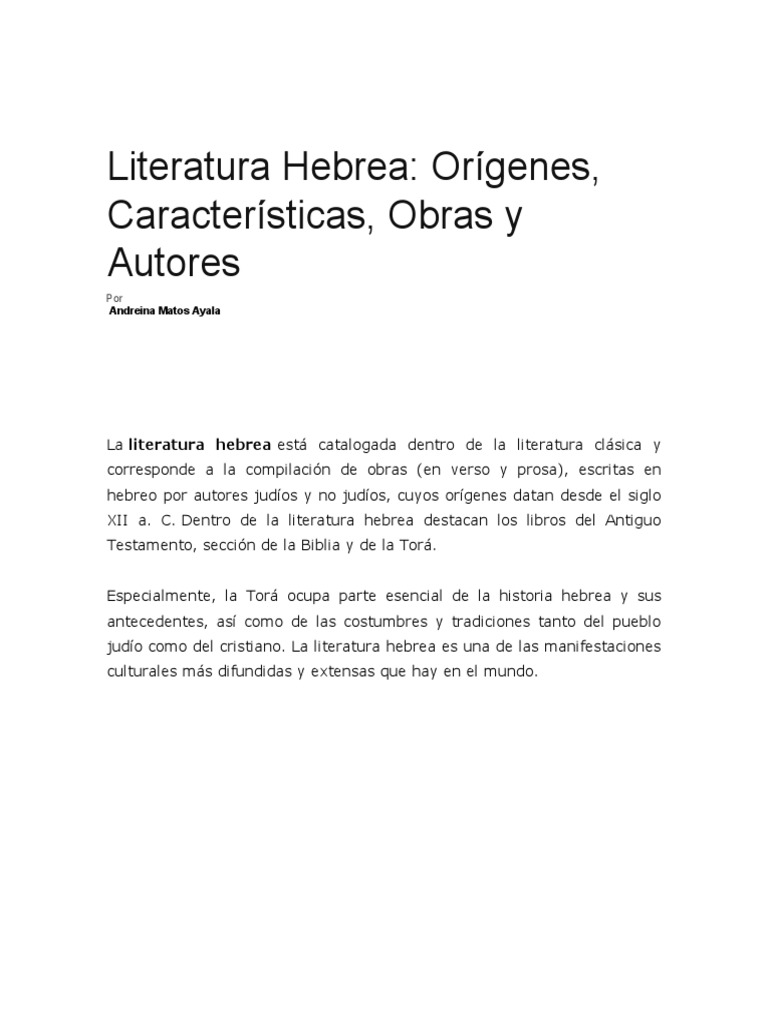 Caracteristicas De La Literatura Hebrea