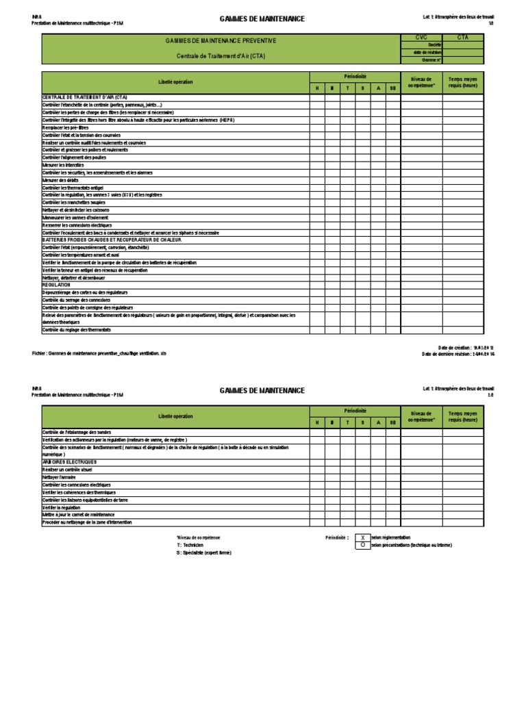 Gammes de Maintenance: CVC CTA Gammes de Maintenance Preventive Centrale de Traitement D'air ...