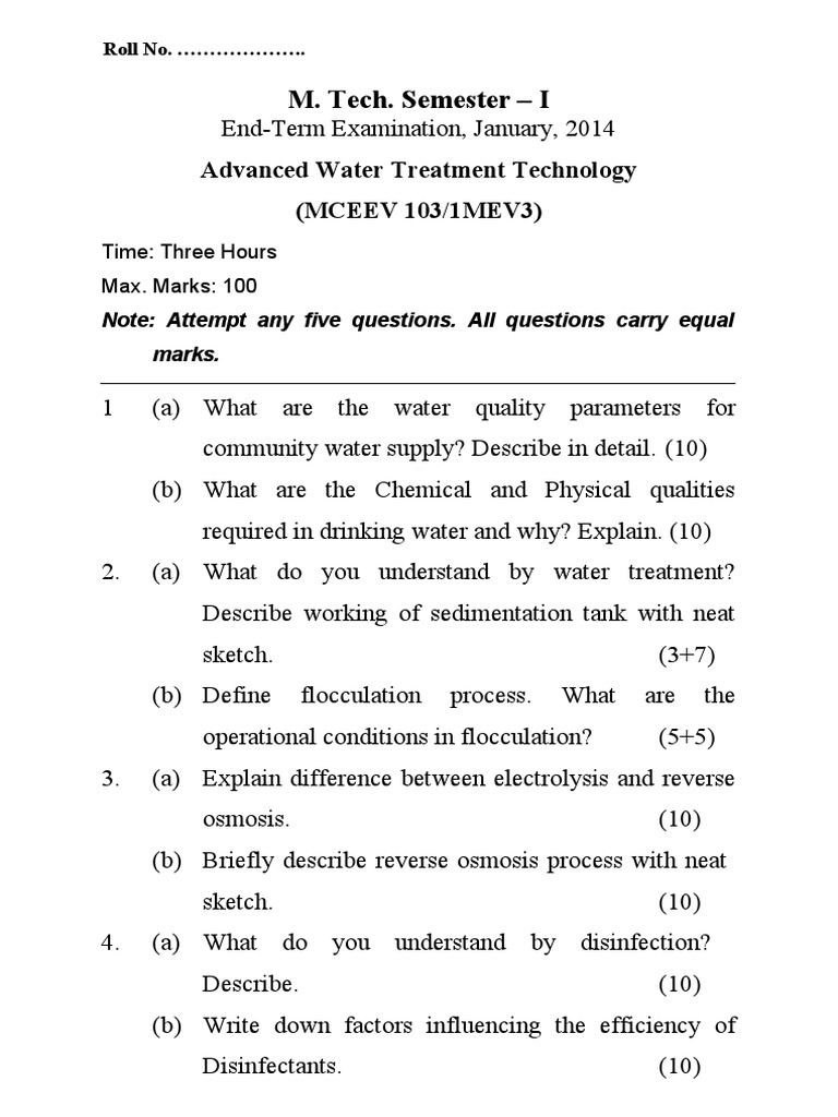 M. Tech. Semester - I: Advanced Water Treatment Technology (MCEEV 103 ...