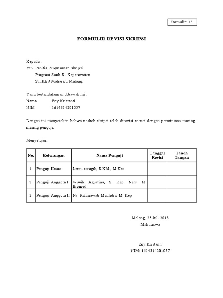 13-Formulir Revisi Skripsi | PDF