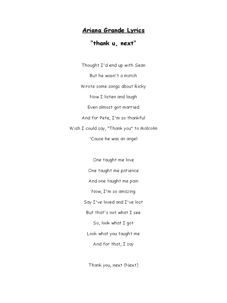 Ariana Grande Lyrics "Thank U, Next" | PDF