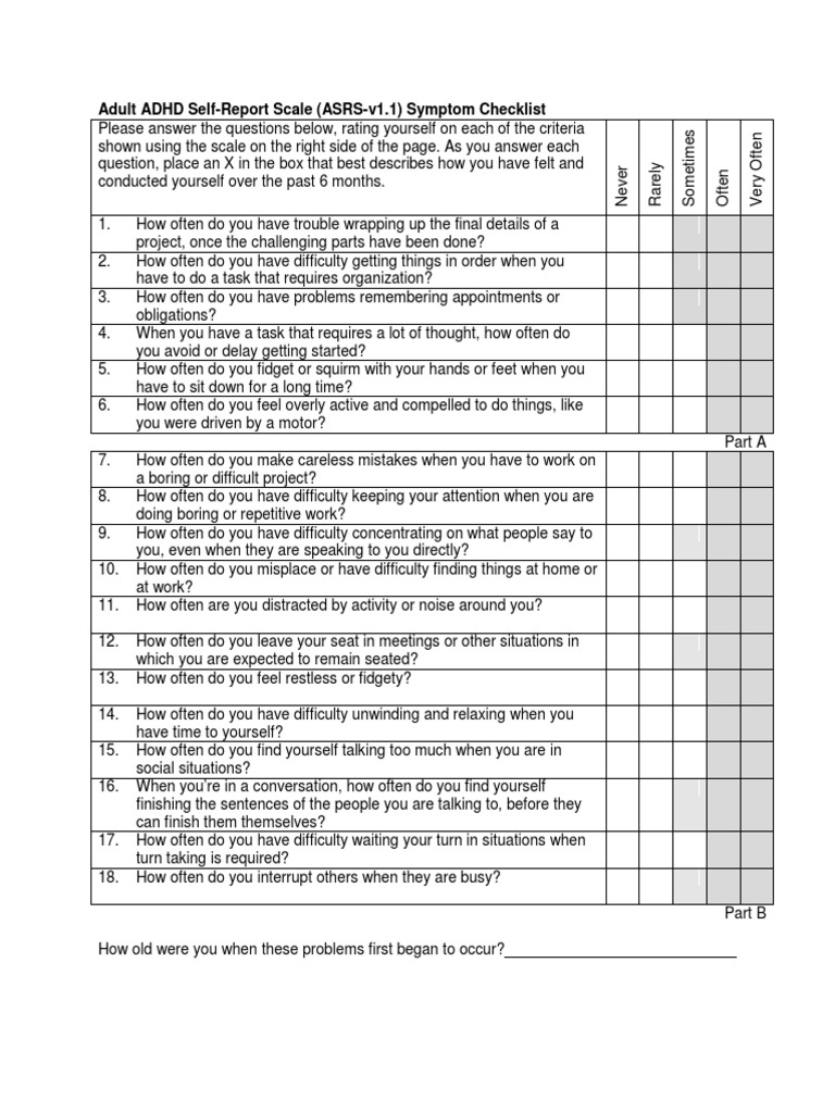 Adult ADHD Self Report Scale PDF | PDF | Attention Deficit ...
