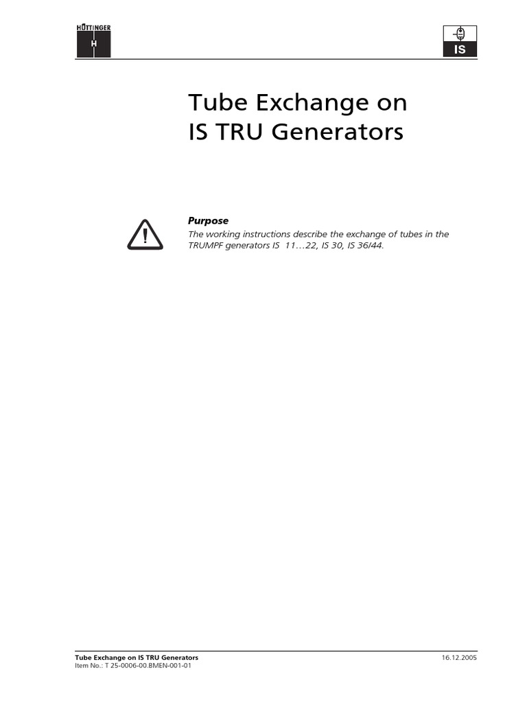 Trumpf Tube Replacement Guide - English 2005 | PDF | Vacuum Tube ...