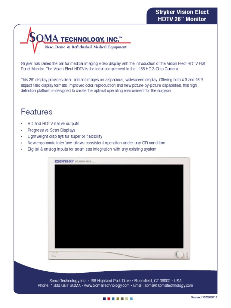 Features: Stryker Vision Elect HDTV 26" Monitor | PDF
