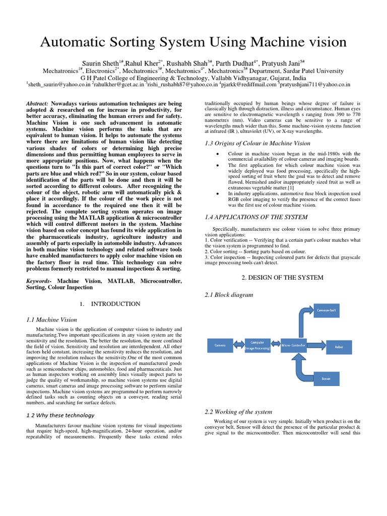 Automatic Sorting System Using Machine V Pdf Pdf Microcontroller Computer Vision