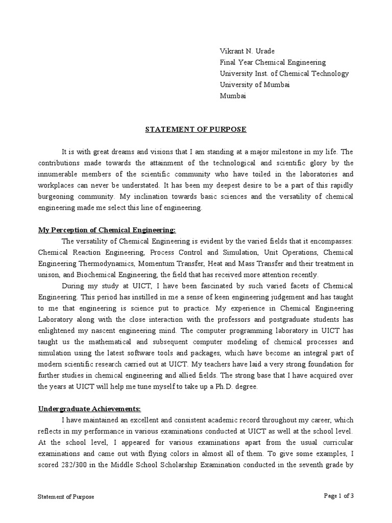 Statement of Purpose Page 1 of 3 | Engineering | Artificial Intelligence