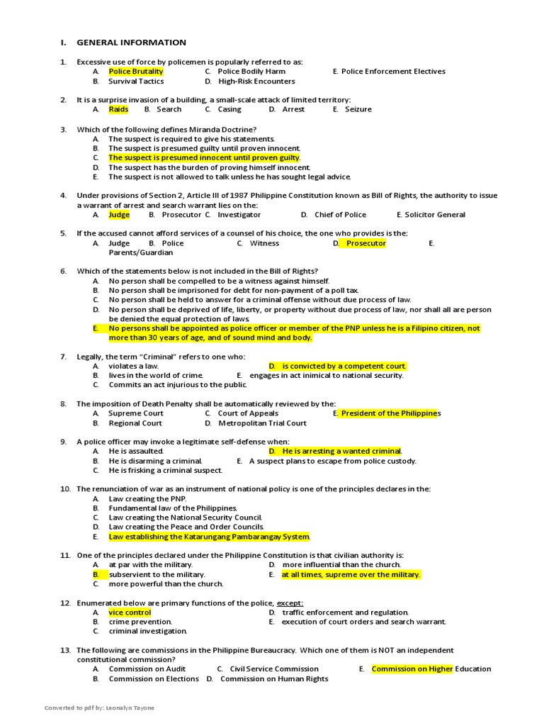 I. General Information: Converted To PDF By: Leonalyn Tayone | PDF ...