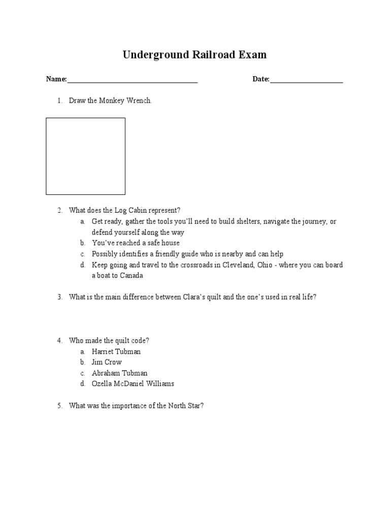 Underground Railroad Exam | PDF | Underground Railroad | Harriet Tubman