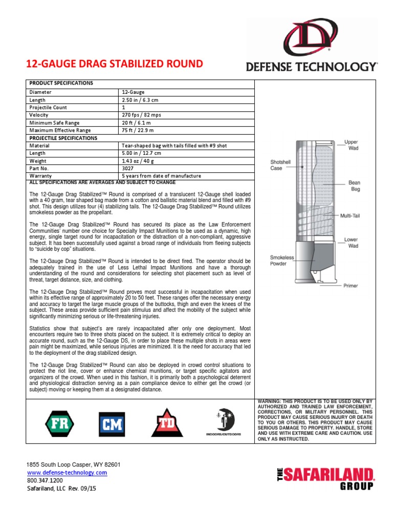 12-Gauge Drag Stabilized Round 3027 | PDF | Shotgun | Ammunition