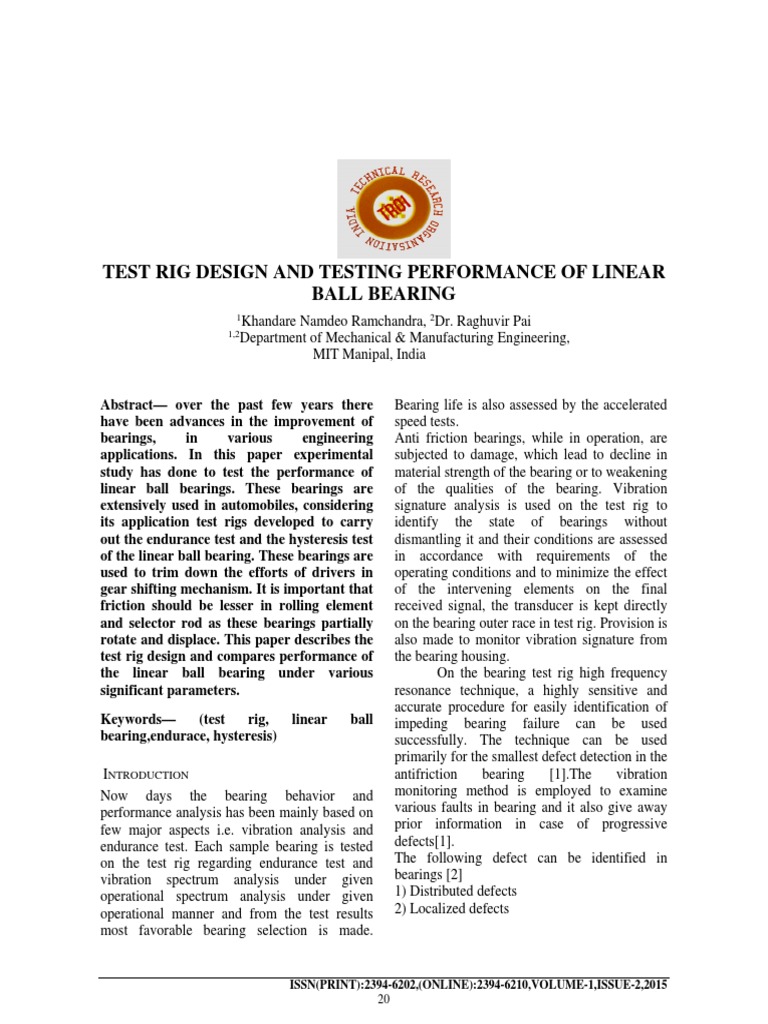 Test Rig Design and Testing Performance of Linear Ball Bearing ...