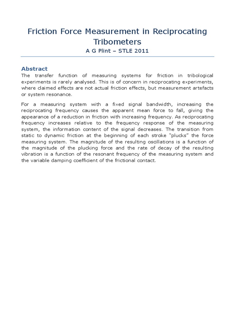 Friction Measurement in Tribometers | PDF | Sampling (Signal Processing ...