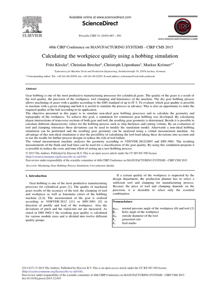 Calculating The Workpiece Quality Using A Hobbing Simulation | PDF ...