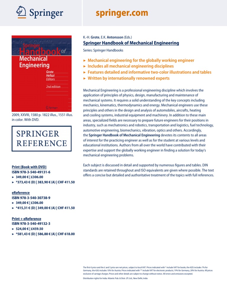 Springer Handbook of Mechanical Engineering: Print (Book With DVD) ISBN ...
