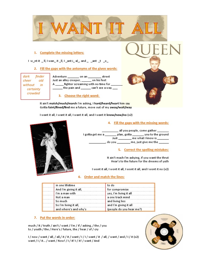Lyrics Gap Fill and Word Exercises | PDF | Language Arts & Discipline