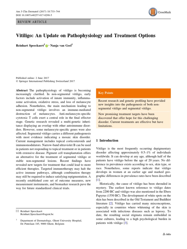Vitiligo: An Update On Pathophysiology and Treatment Options | PDF ...