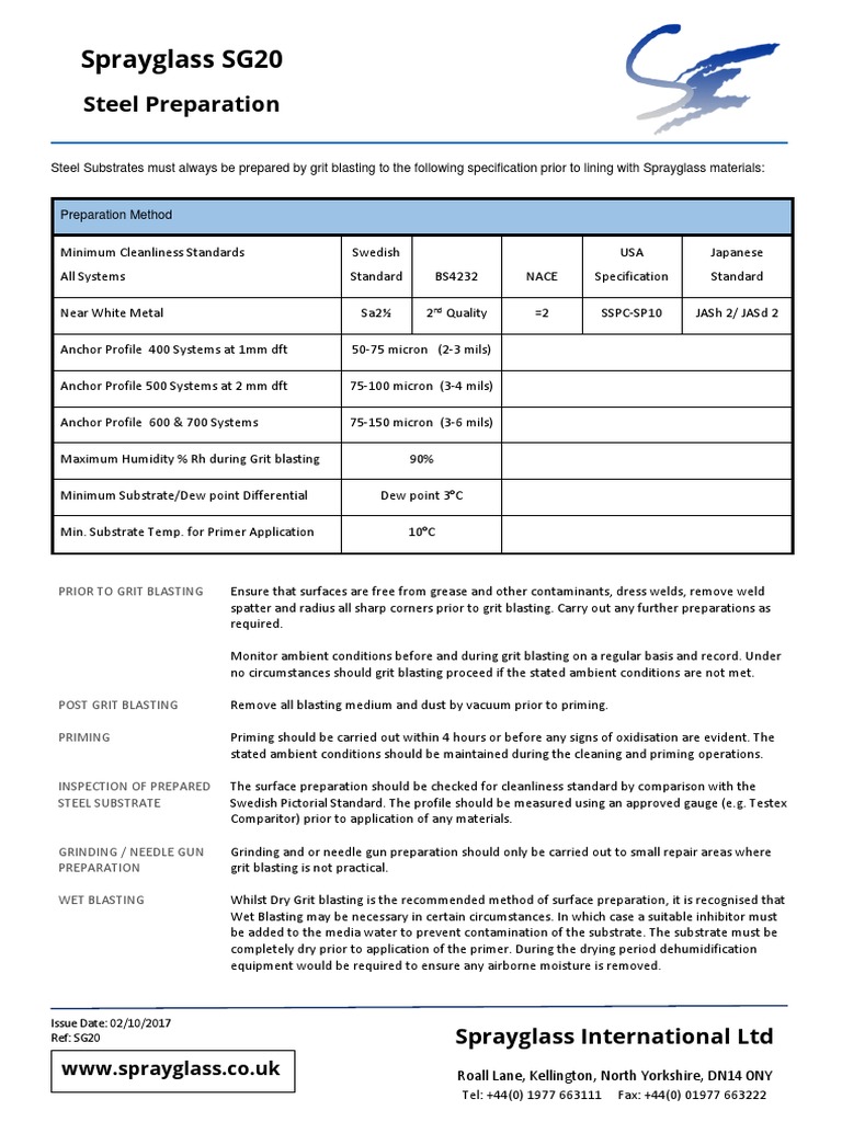 Sprayglass SG20: Steel Preparation | Download Free PDF | Industrial ...