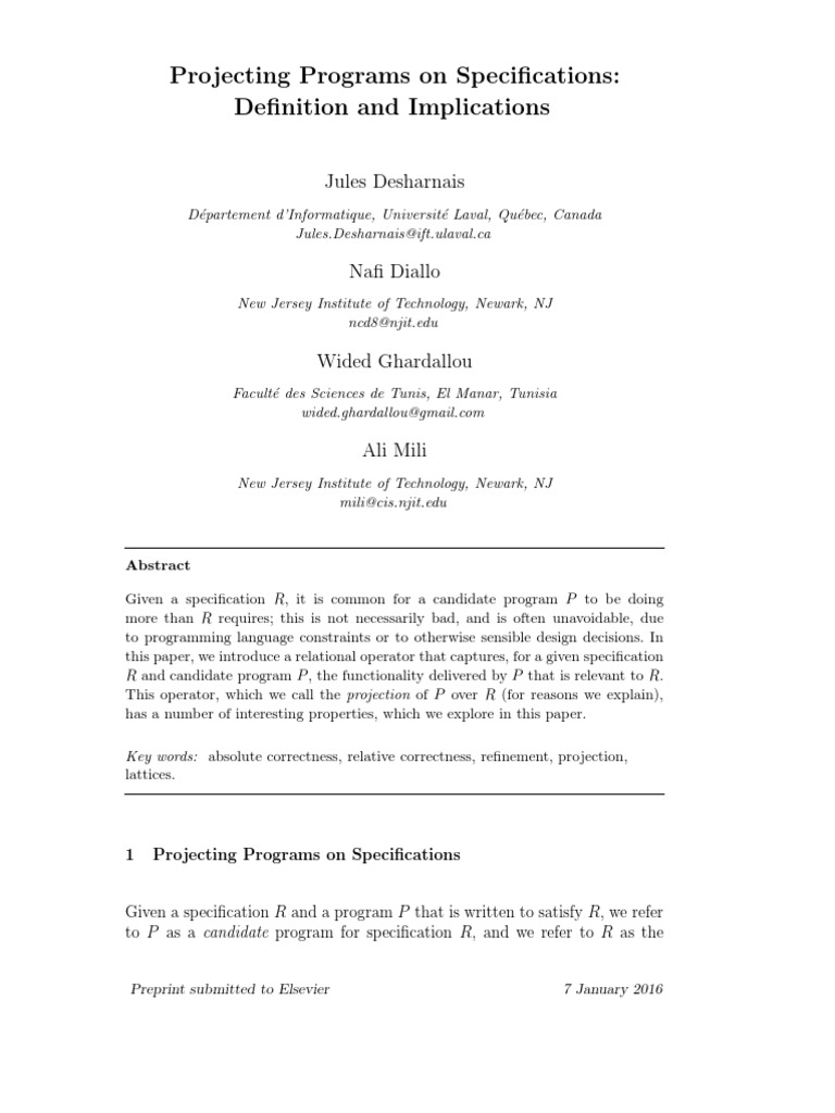Projecting Programs On Specifications Definition and Implications | PDF ...