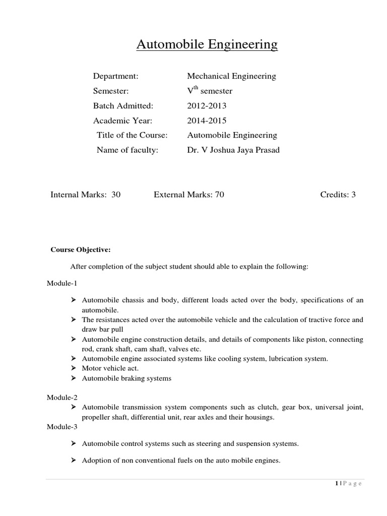 Automobile Engg. Notes | PDF | Piston | Cylinder (Engine)