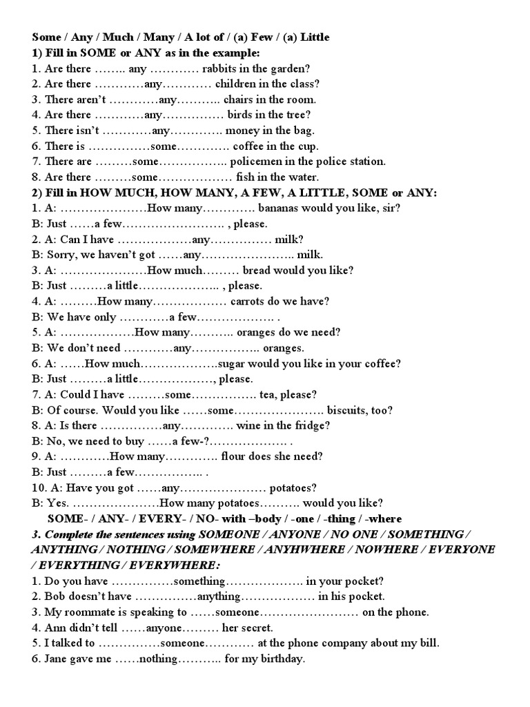 Quantifiers Many Much A Few A Little Some Any Much, Many, A Lot Of, A