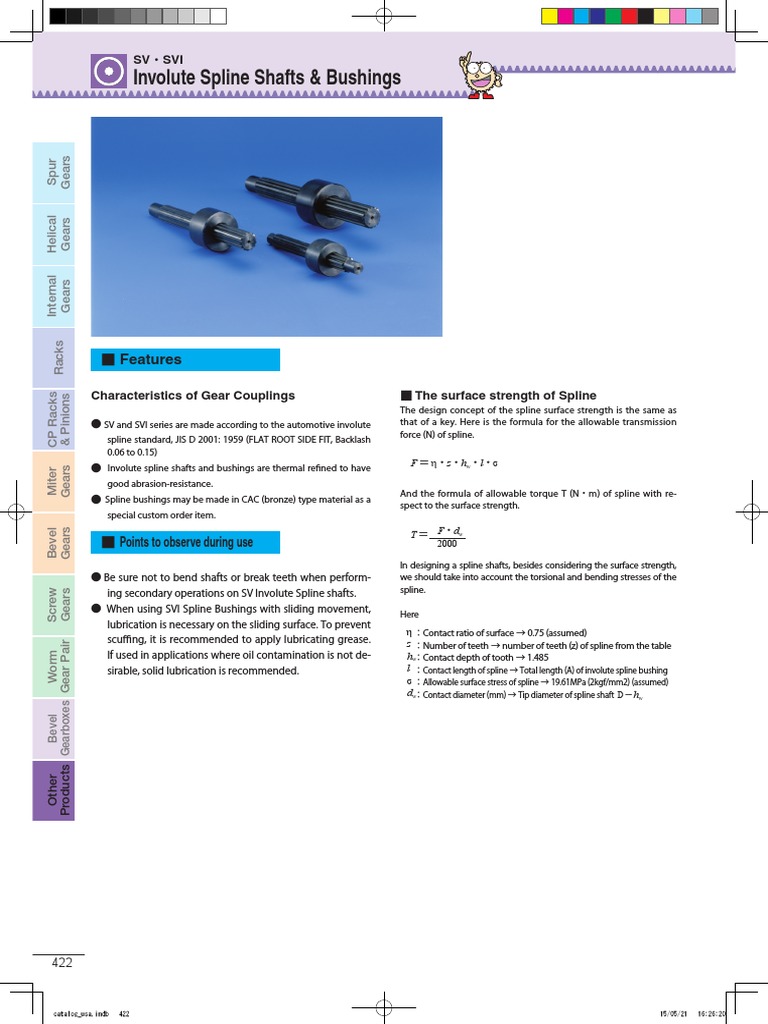 Involute Spline Shaft Tables