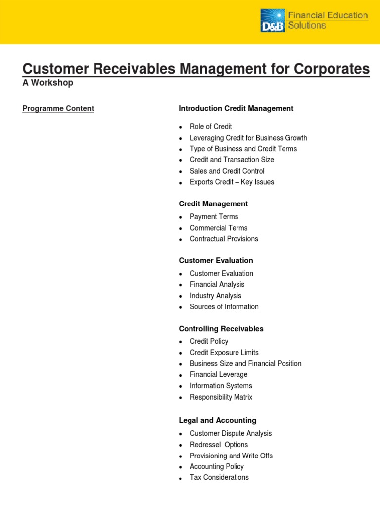 Customer Receivables Management For Corporates | PDF