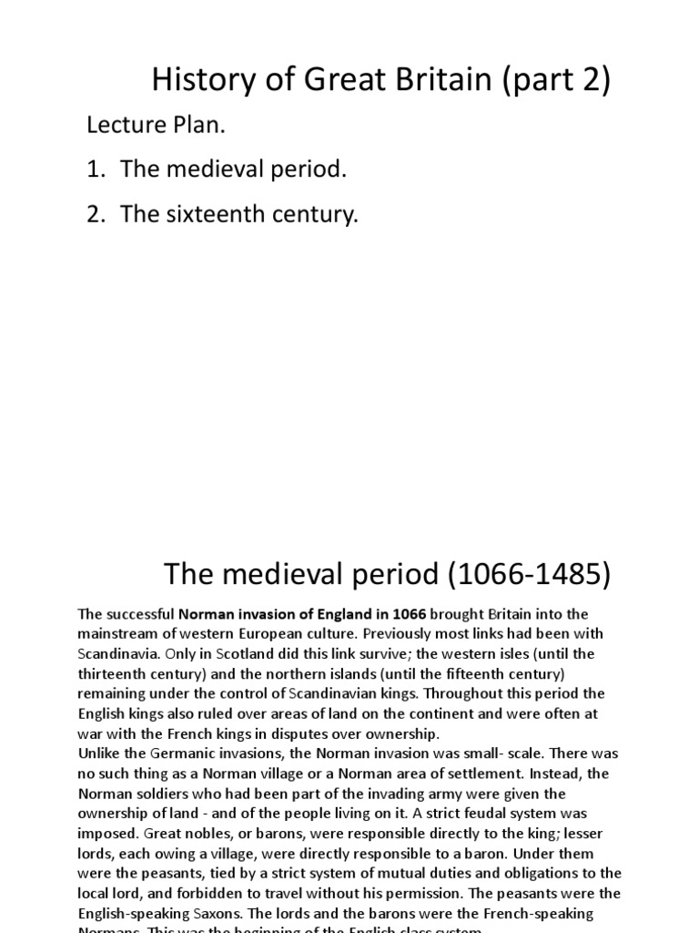 History of Great Britain (Part 2) : Lecture Plan. 1. The Medieval ...