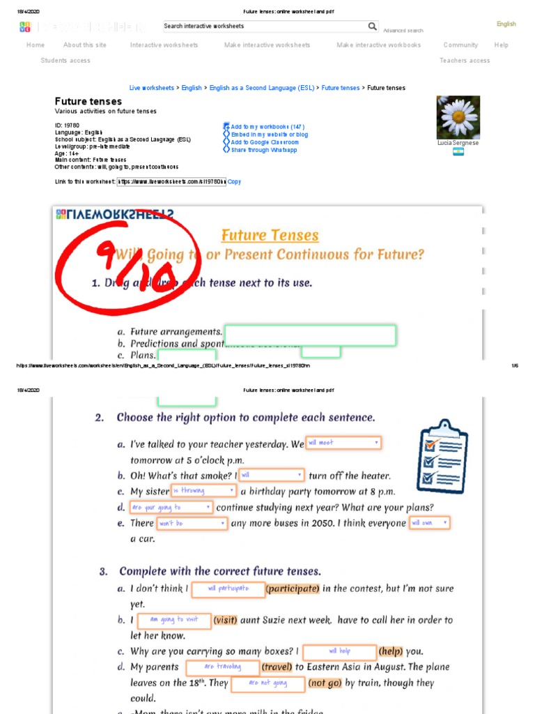 Future Tenses - Online Worksheet and PDF | PDF | Worksheet | English As ...