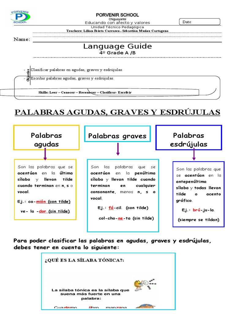 Guide Palabras Agudas Graves y Esdrujulas | PDF | Gramática | Tipología ...
