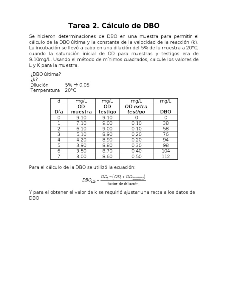 Cálculo de DBO y constante k | PDF | Química | Química Física