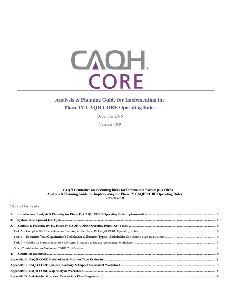 Analysis & Planning Guide For Implementing The Phase IV CAQH CORE Operating Rules | PDF | Health ...