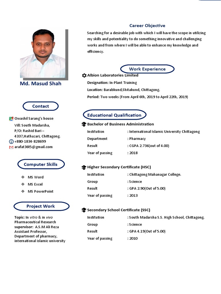 Masud CV | PDF | Pharmacy | Cognition