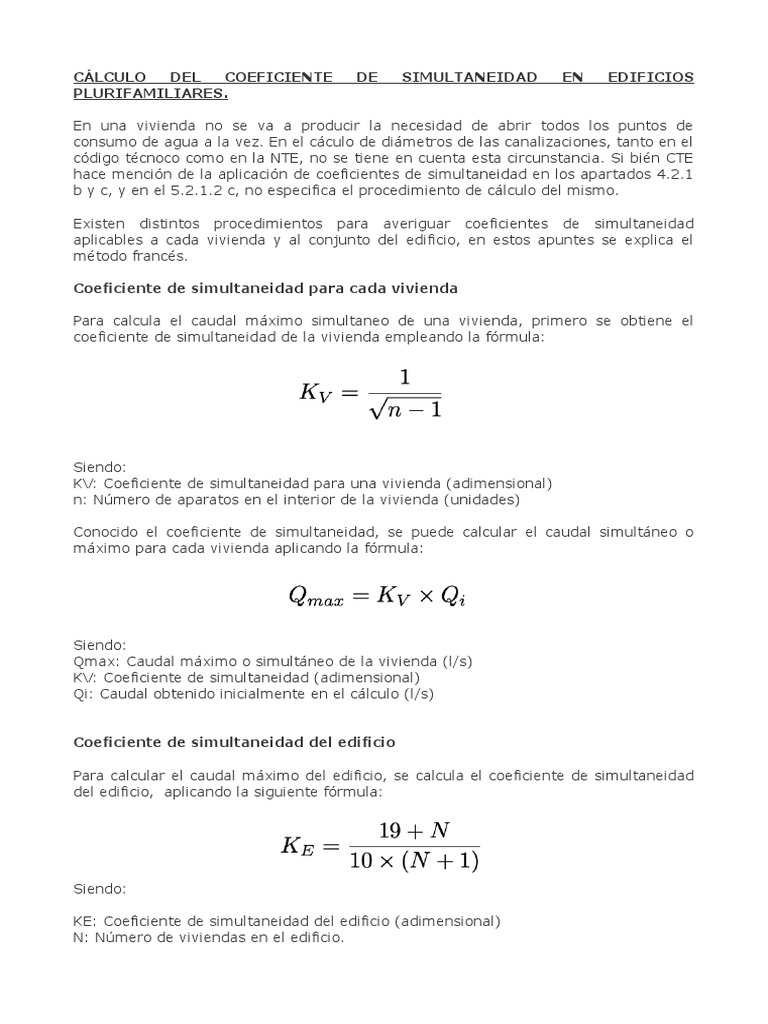 Calculo Del Coeficiente de Simultaneidad en Edificios Plurifamiliares ...