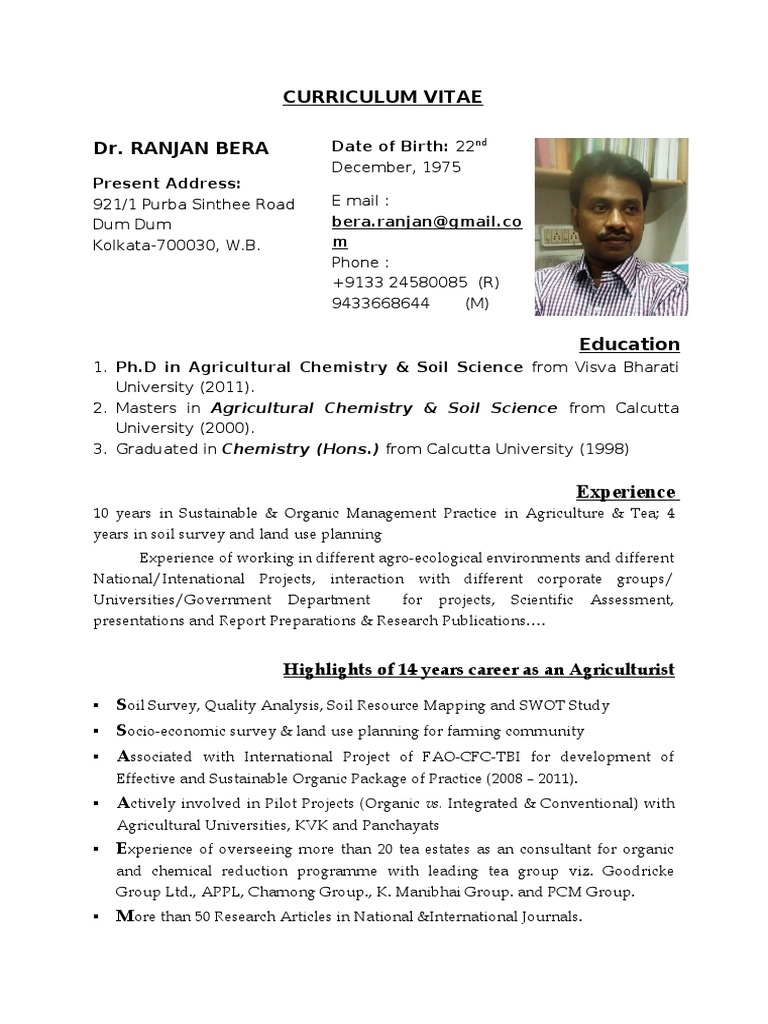 Dr. Ranjan Bera's Curriculum Vitae | PDF | Organic Farming | Agriculture