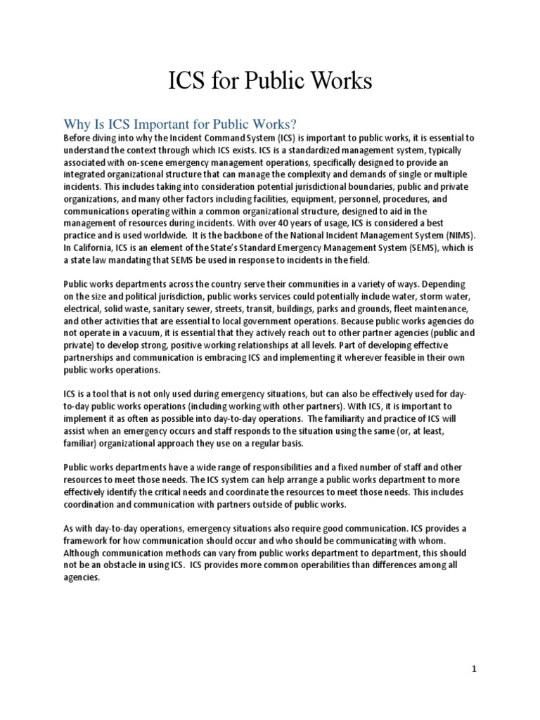 Why Is ICS Important For Public Works? | PDF | Incident Command System ...