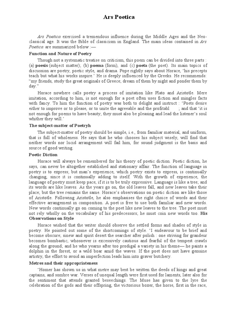 Ars Poetica: Function and Nature of Poetry | Download Free PDF | Poetry