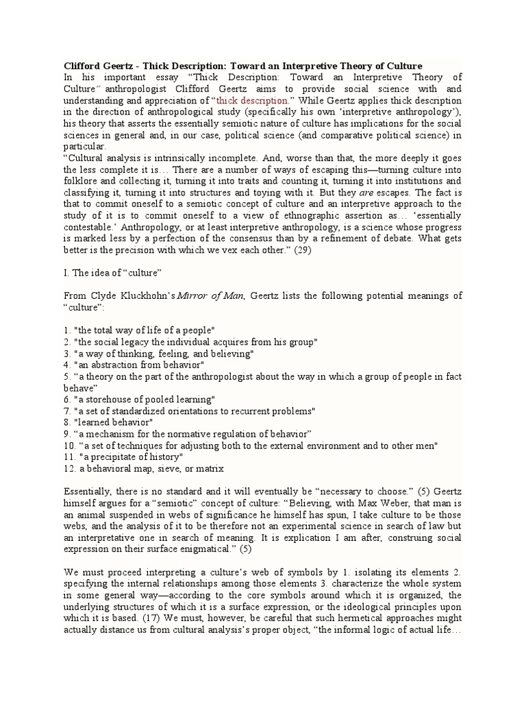 Clifford Geertz - Thick Description | PDF | Ethnography | Metaphysics