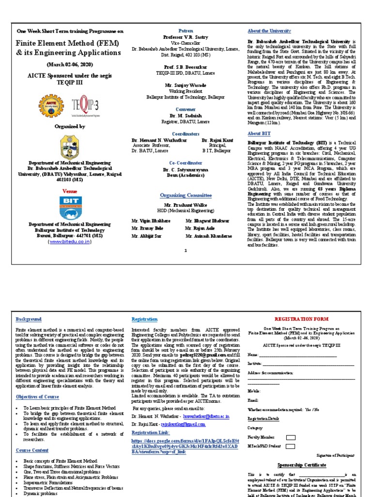 Finite Element Method (FEM) & Its Engineering Applications: AICTE ...